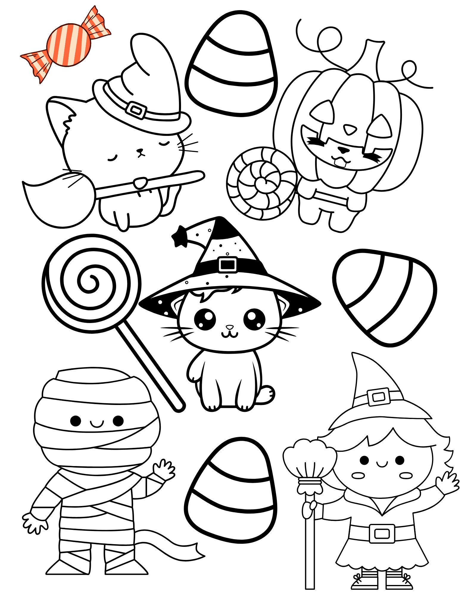10 Kawaii Spooky Cute Halloween Coloring Pages for Kids - Etsy