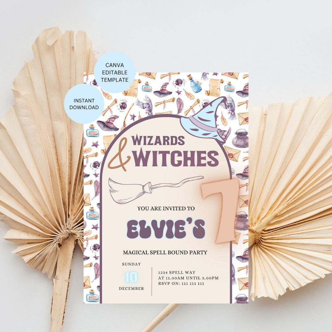 Wizards and Witches Girls Birthday Invitation Magic Castle Spell Harry ...