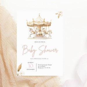 Baby Shower Invitation Antique Golden Carousel Invite Merry-go-round ...