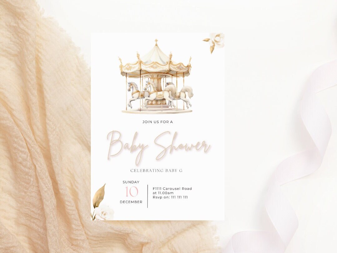 Baby Shower Invitation Antique Golden Carousel Invite Merry-go-round ...