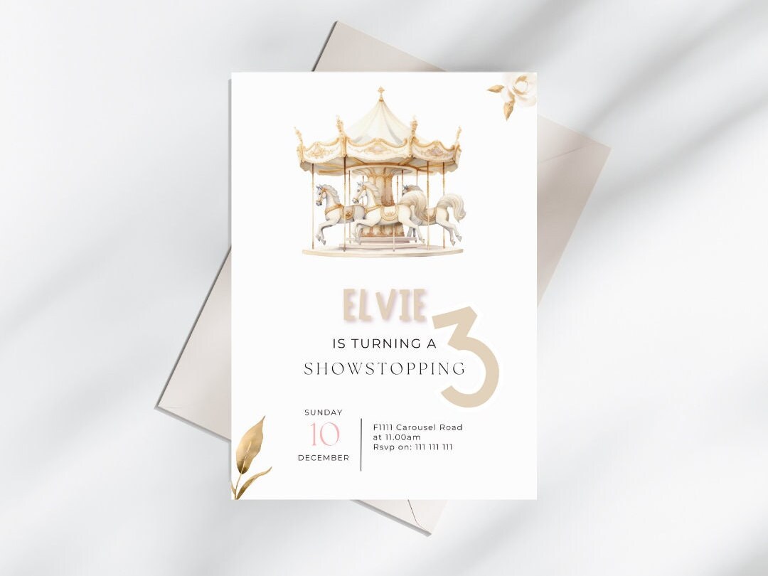 EDITABLE| Carousel Birthday Invitation Template, Merry-go-round ...