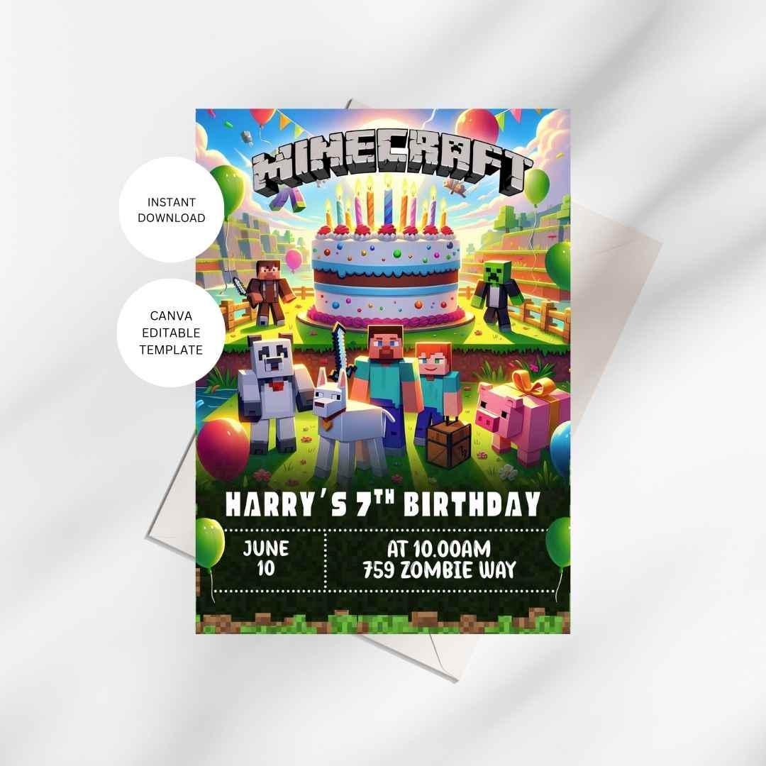 Minecraft Birthday Invitation Creeper Invite Boys Minecrafter Digital ...