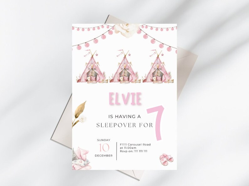 EDITABLE TEMPLATE| Tee-pee Tent Sleepover Birthday Invitation, Slumber ...