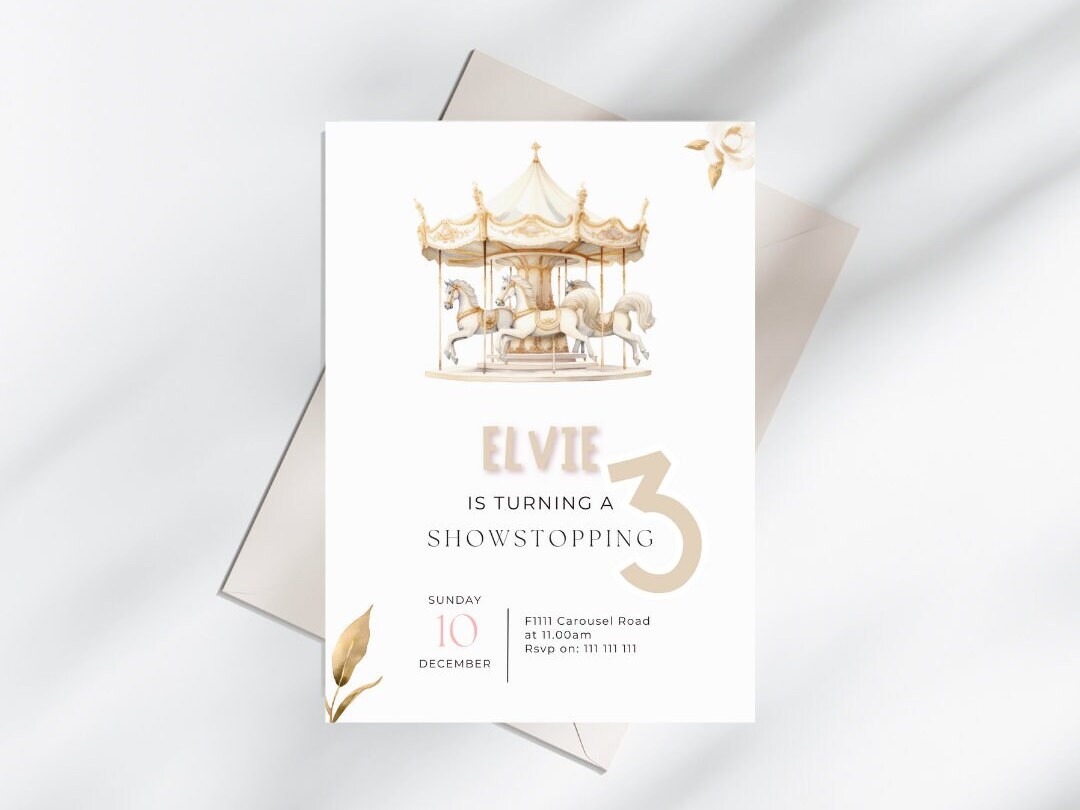 EDITABLE| Carousel Birthday Invitation Template, Merry-go-round ...
