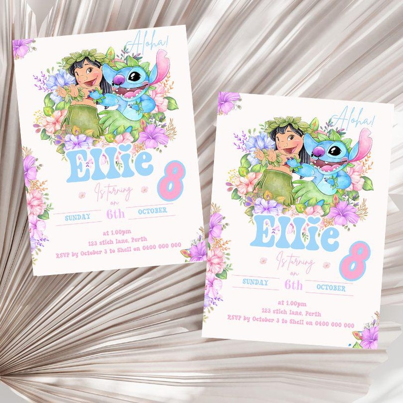 Stitch Invitation Girls Lilo and Stitch Birthday Invite Cute Aloha ...