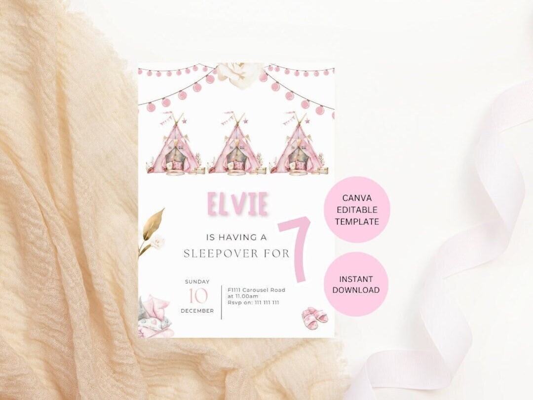 EDITABLE TEMPLATE| Tee-pee Tent Sleepover Birthday Invitation, Slumber ...