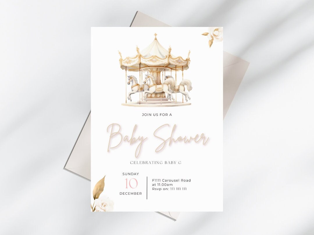 Baby Shower Invitation Antique Golden Carousel Invite Merry-go-round ...