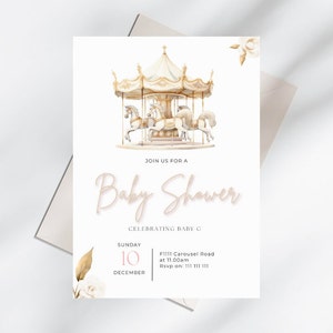 Baby Shower Invitation Antique Golden Carousel Invite Merry-go-round ...