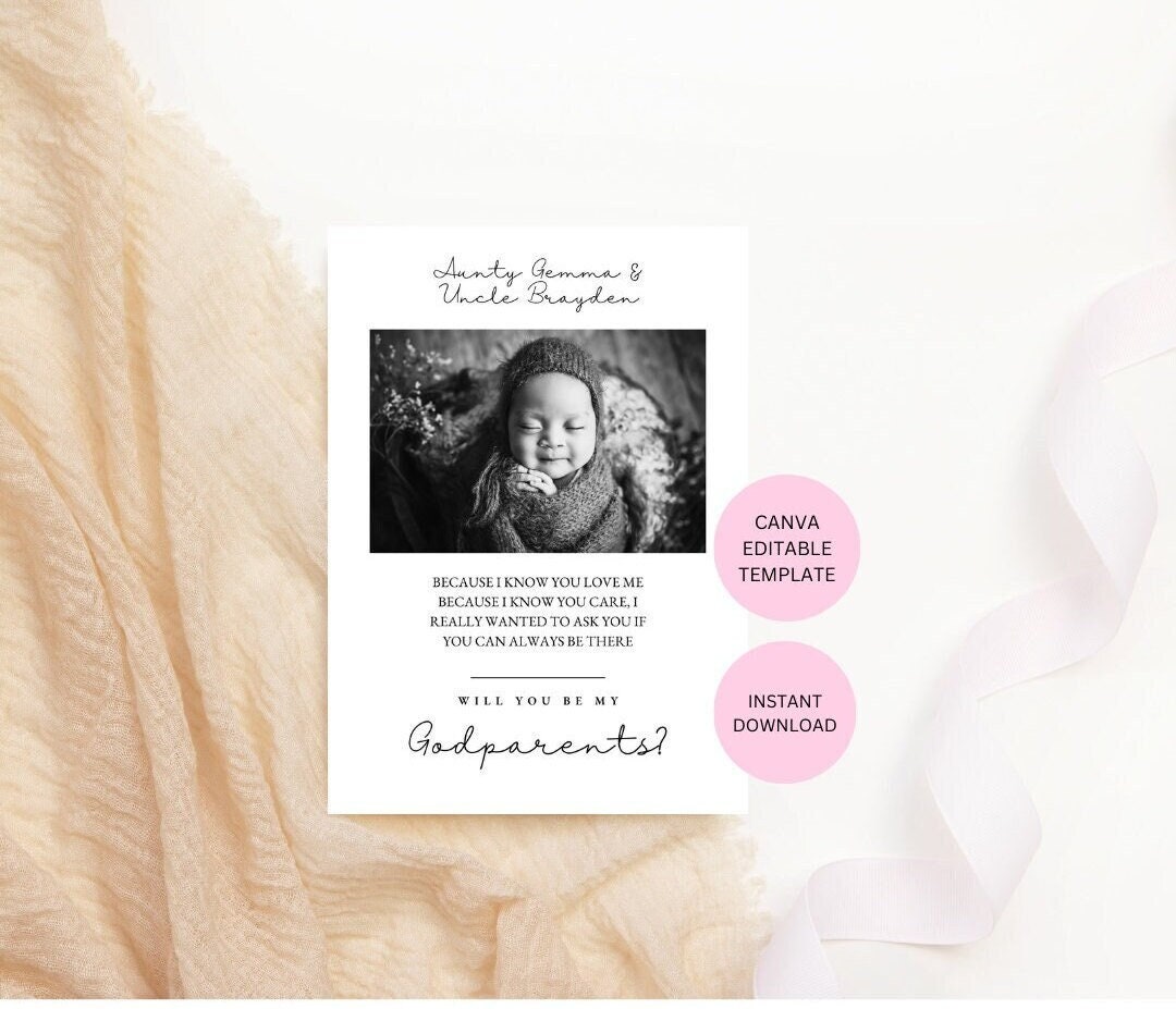 EDITABLE Minimalist Modern Will You Be My Godparents Proposal Card ...