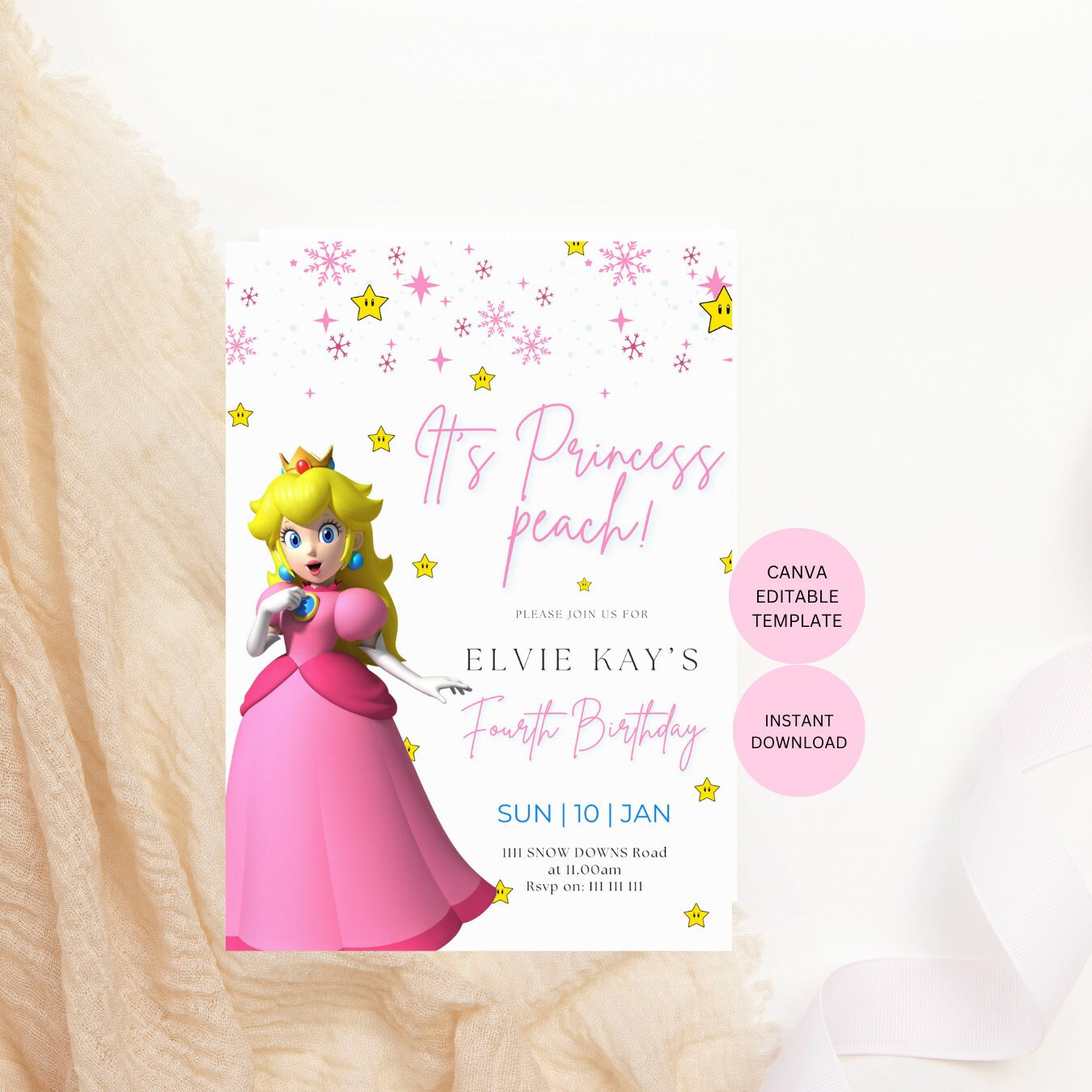EDITABLE| Princess Peach Birthday Invitation Template, Mario and Luigi ...