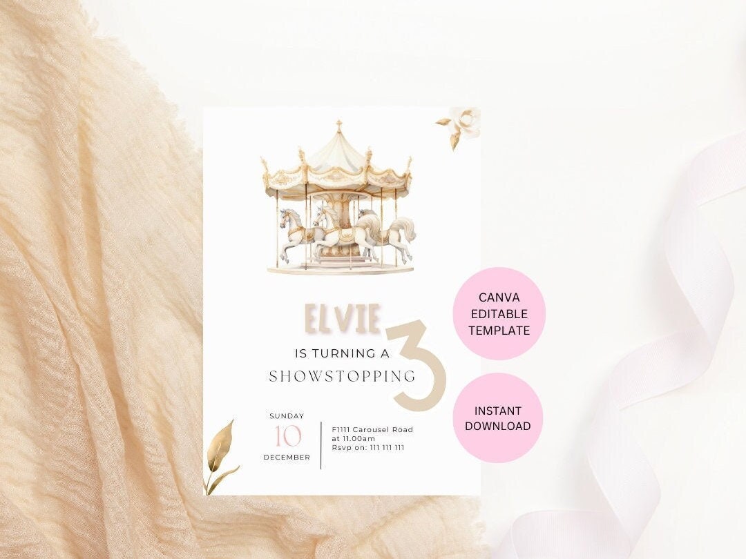 EDITABLE| Carousel Birthday Invitation Template, Merry-go-round ...