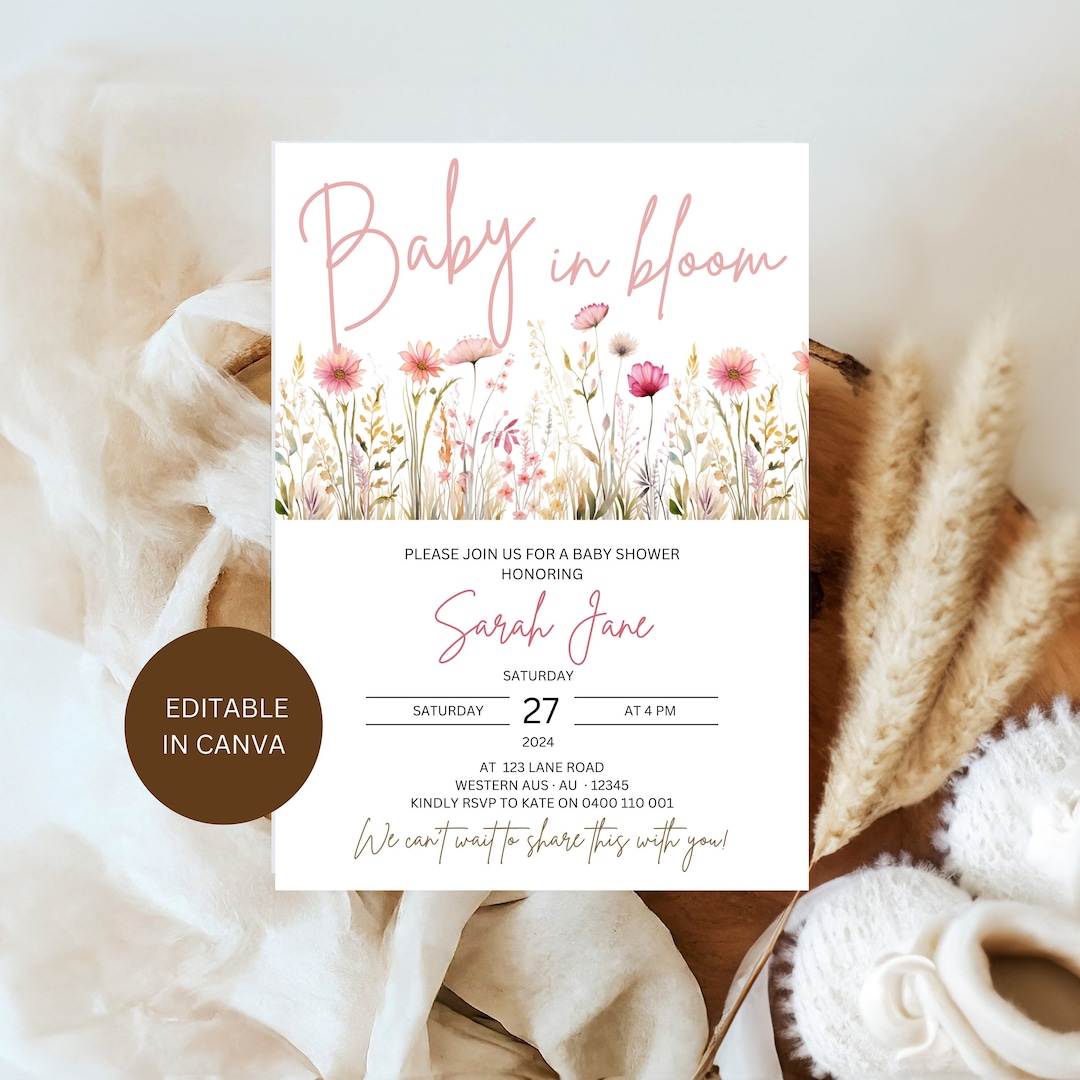 Baby in Bloom Invitation Template, Wildflowers Baby Shower Invitation ...