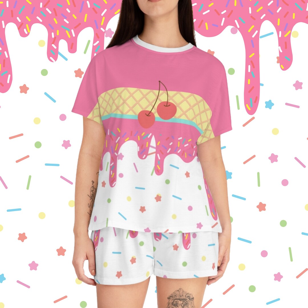 Candycore Dripping Pink Sprinkles Women's Short Pajama Set AOP PJ Candy ...