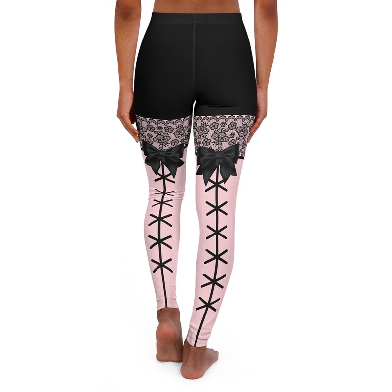Kawaii Black Bow Lace up Spandex Leggings Pastel Goth Corset Kawaiicore ...