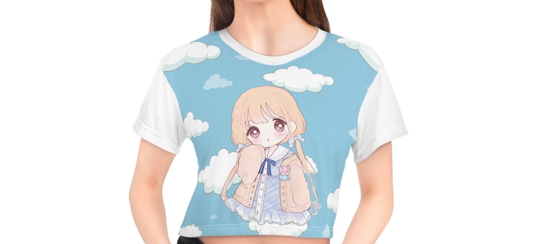 Angelcore Crop Tee Kawaii Baby Blue Fairy Kei Shirt Babycore Kidcore ...