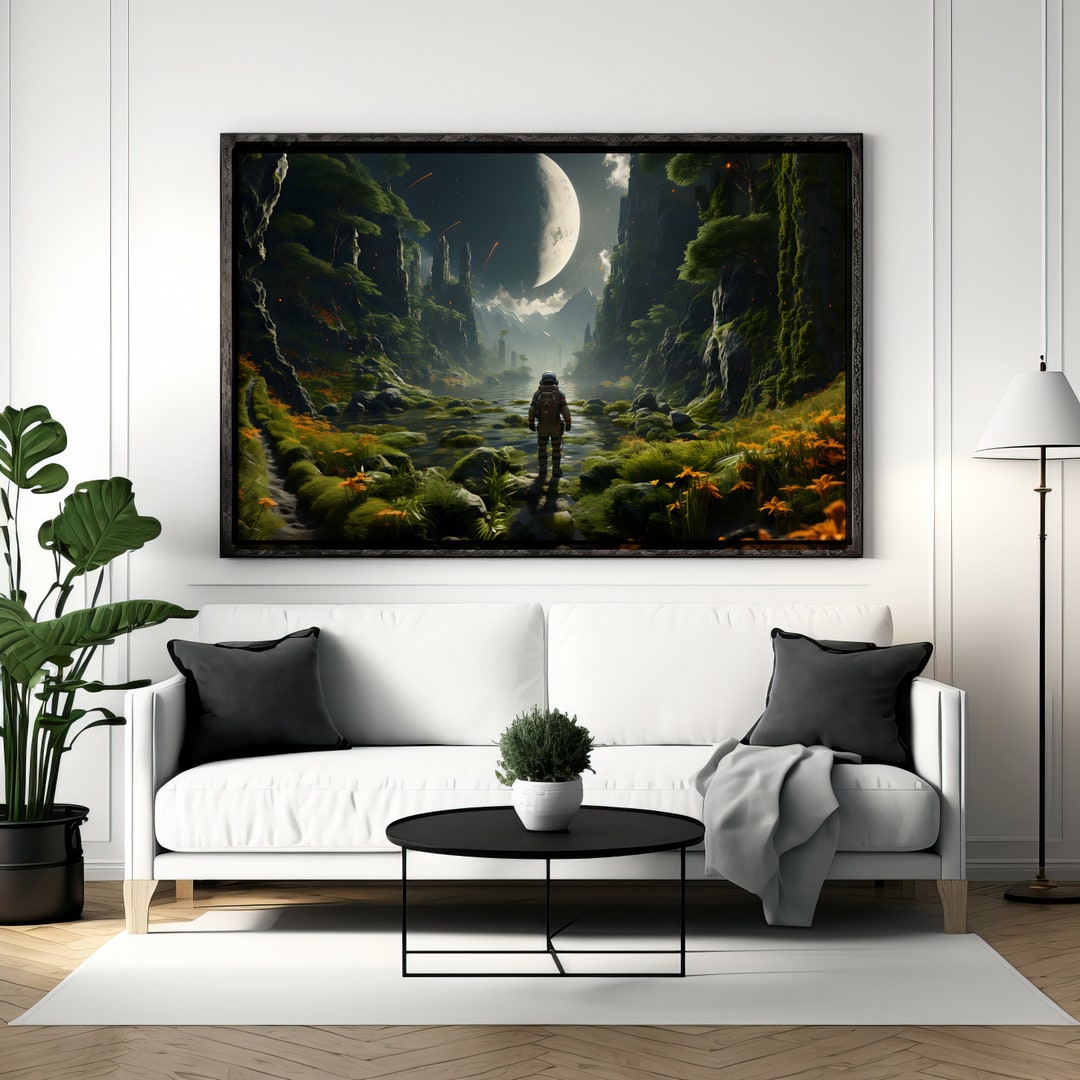 Astronaut Exploring Exoplanet Forest at Nighttime | Poster Print | Ai ...
