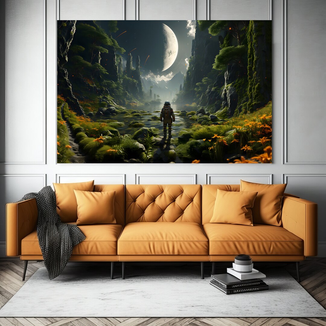 Astronaut Exploring Exoplanet Forest at Nighttime Canvas Print Ai ...