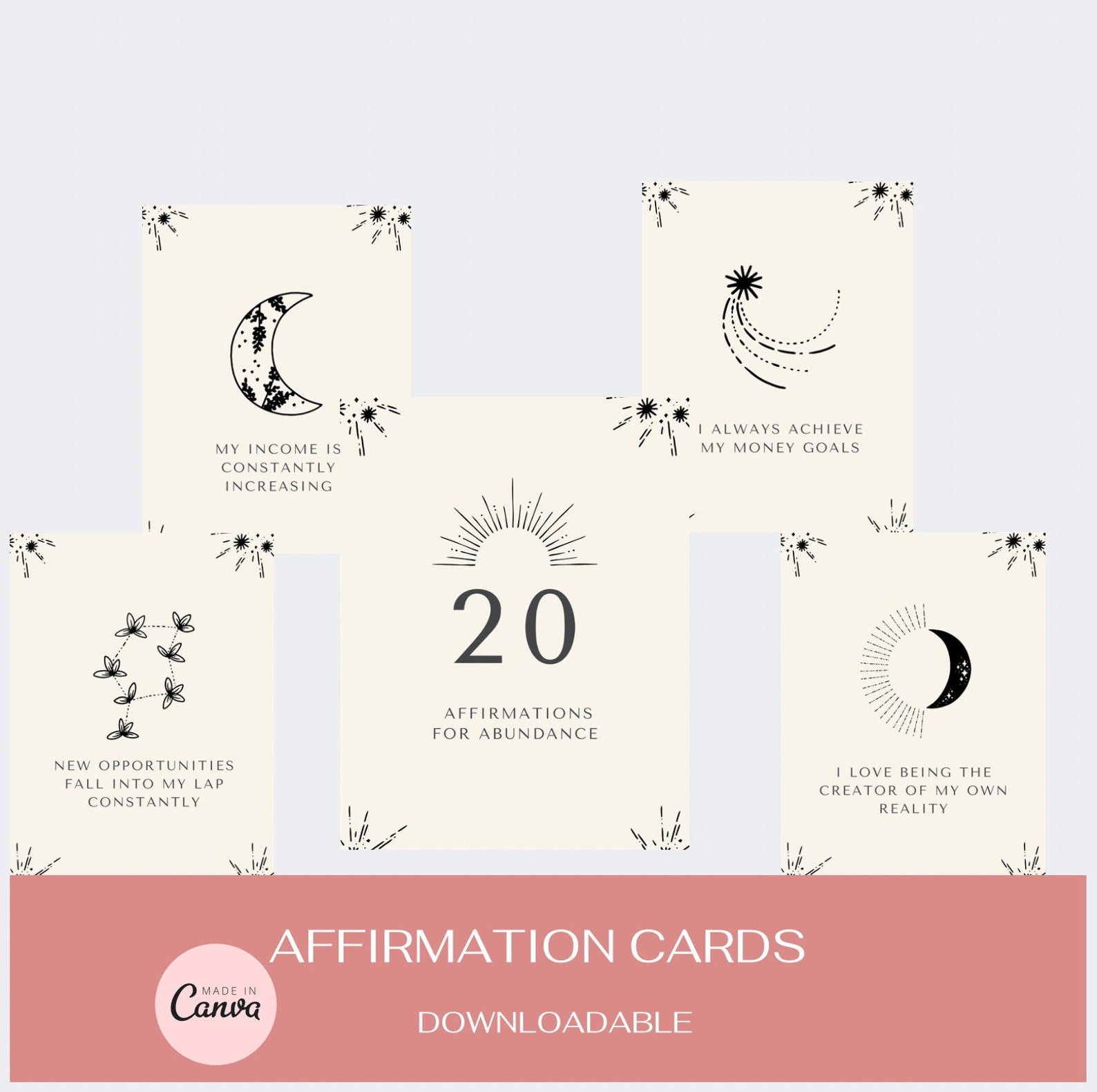 Affirmation Cards, Printable Template, Moon Signs, Minimalist Template ...