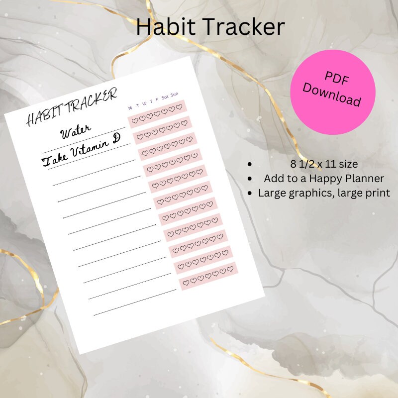 Printable Daily Habit Tracker 8.5 X 11 Happy Planner Habit - Etsy
