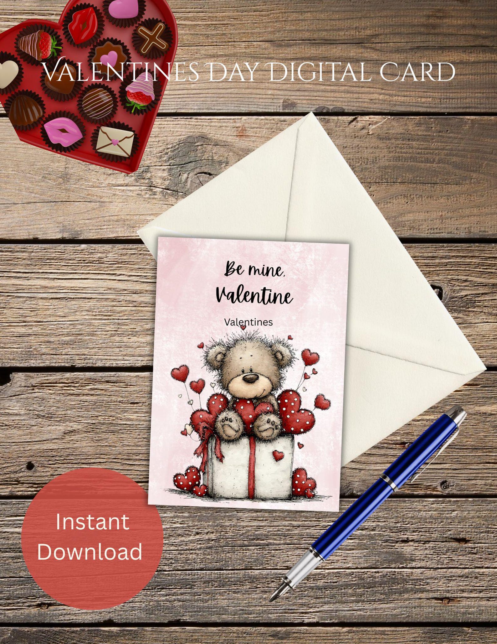 Valentines Day Lovable Bear With Balloons Printable Greeting Card - Etsy