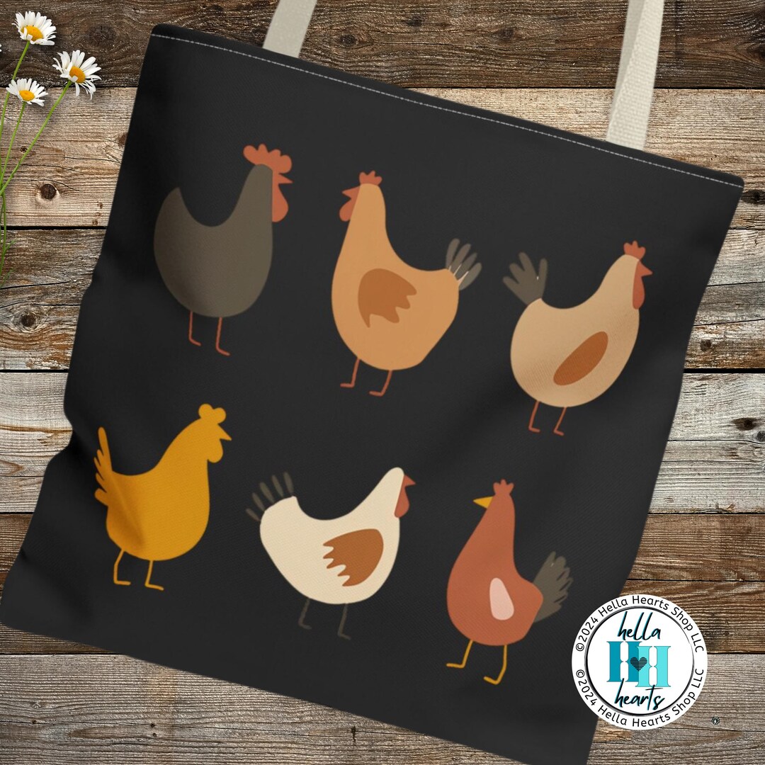 Chicken Tote Bag - Loves Chickens Gift - Simple Retro Country Farmhouse ...