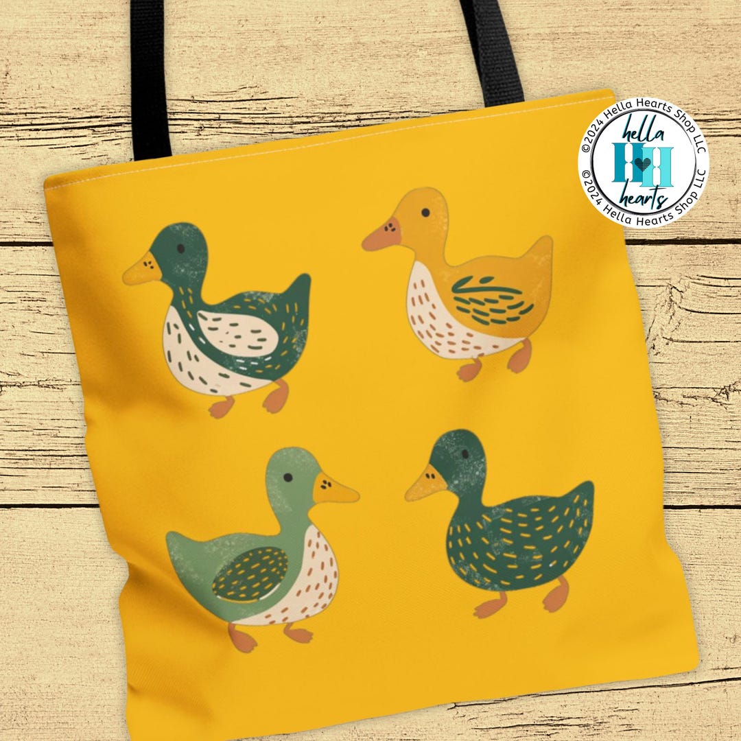 Ducks Tote Bag - Eugene Oregon Bag - Farmhouse Green Yellow - Folk Art ...