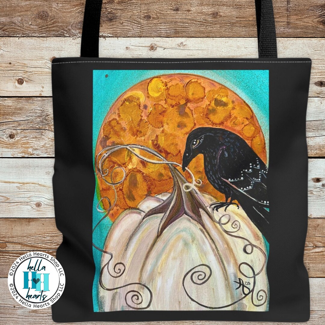Raven Tote Bag Original Art, Raven and White Pumpkin From Mama Mosaic ...