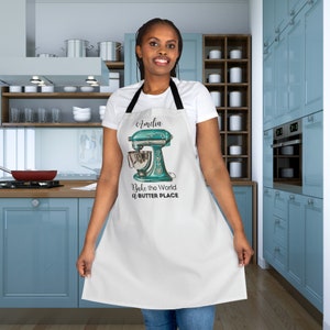 CAN PERSONALIZE Bake the World a Butter Place Apron Stand Mixer Kitchen ...