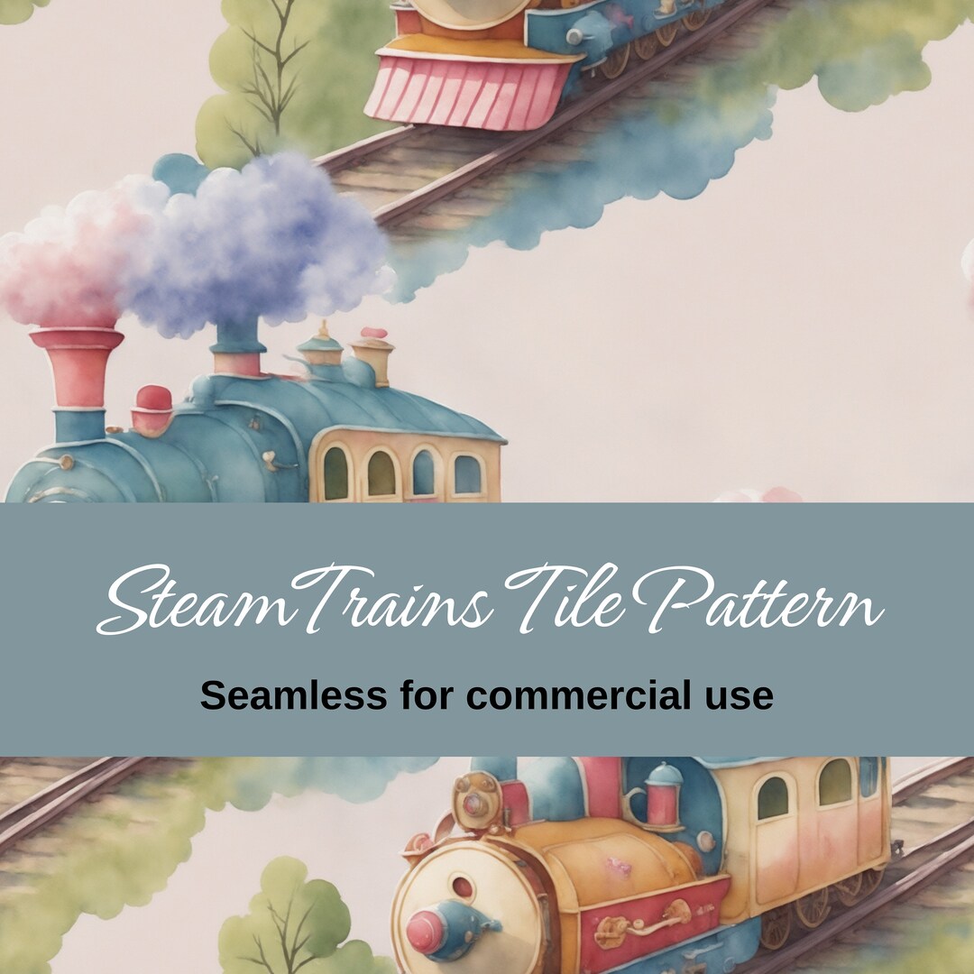 Seamless STEAM TRAIN Tile Pattern, Digital Ai-generated Vintage ...