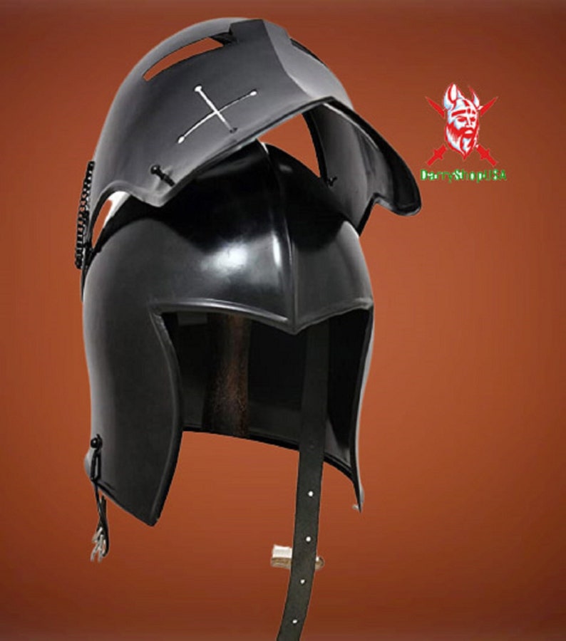 Medieval Black Barbuta Helmet, Knight Templar Crusader Armour ...