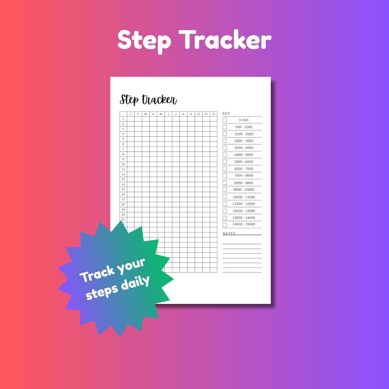 Daily Step Tracker - PRINTABLE PDF - Step Tracker - Digital Use Step ...