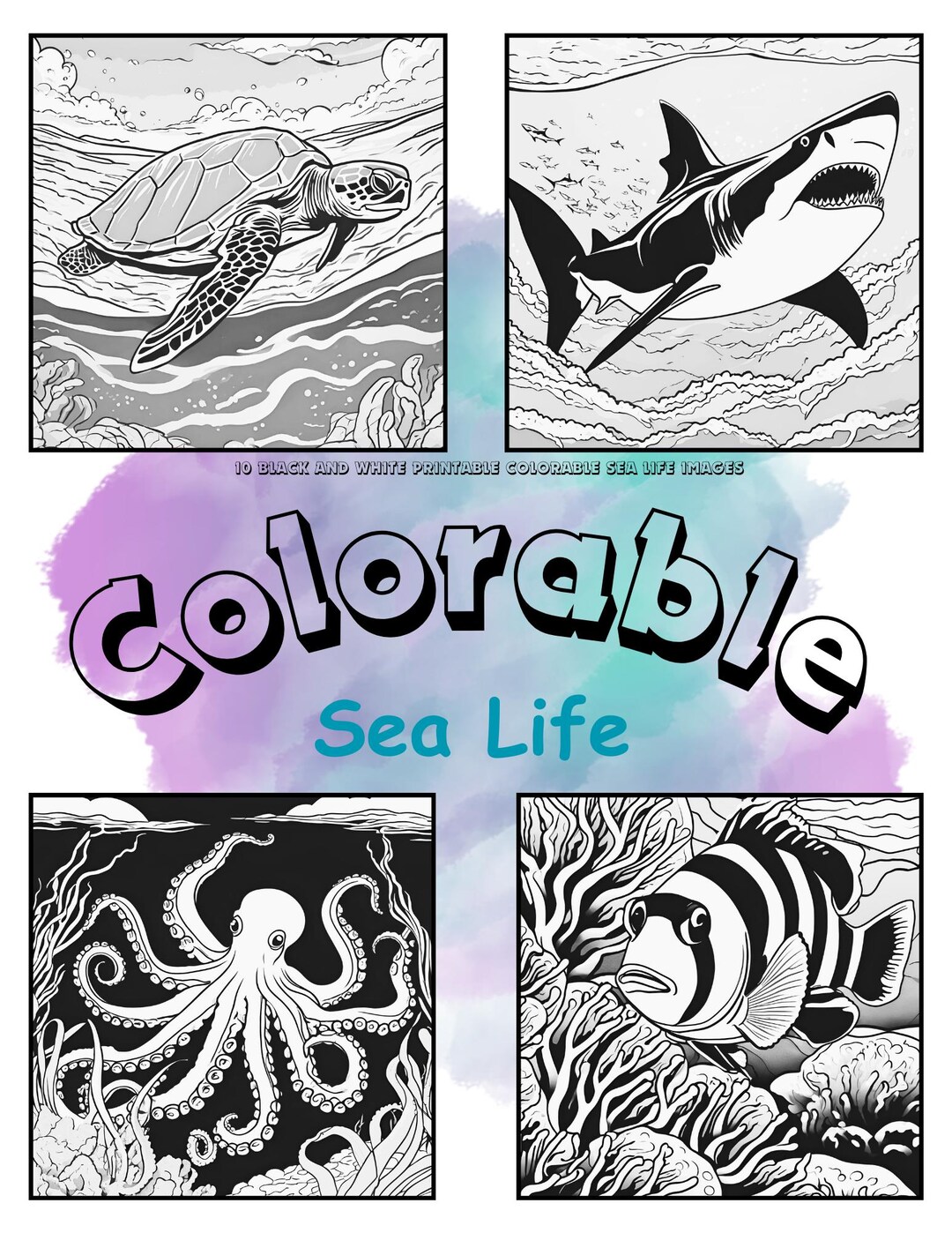 Sea Life Printable Coloring Pages, Images Include Fish, Sharks ...