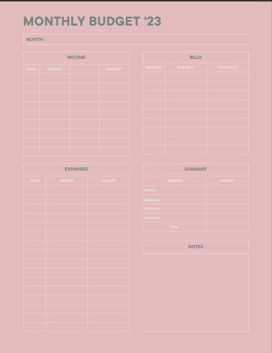 Minimalist Monthly Budget Planner - Etsy