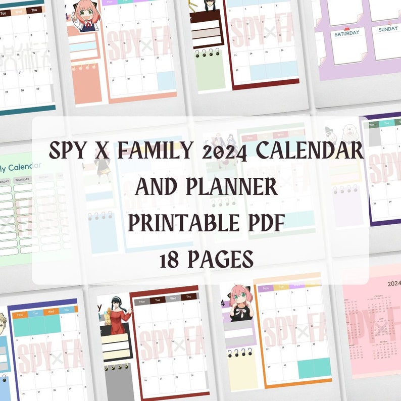 Spy X Family 2024 CALENDAR AND PLANNER Printable Pdf 18 Pages Anime ...