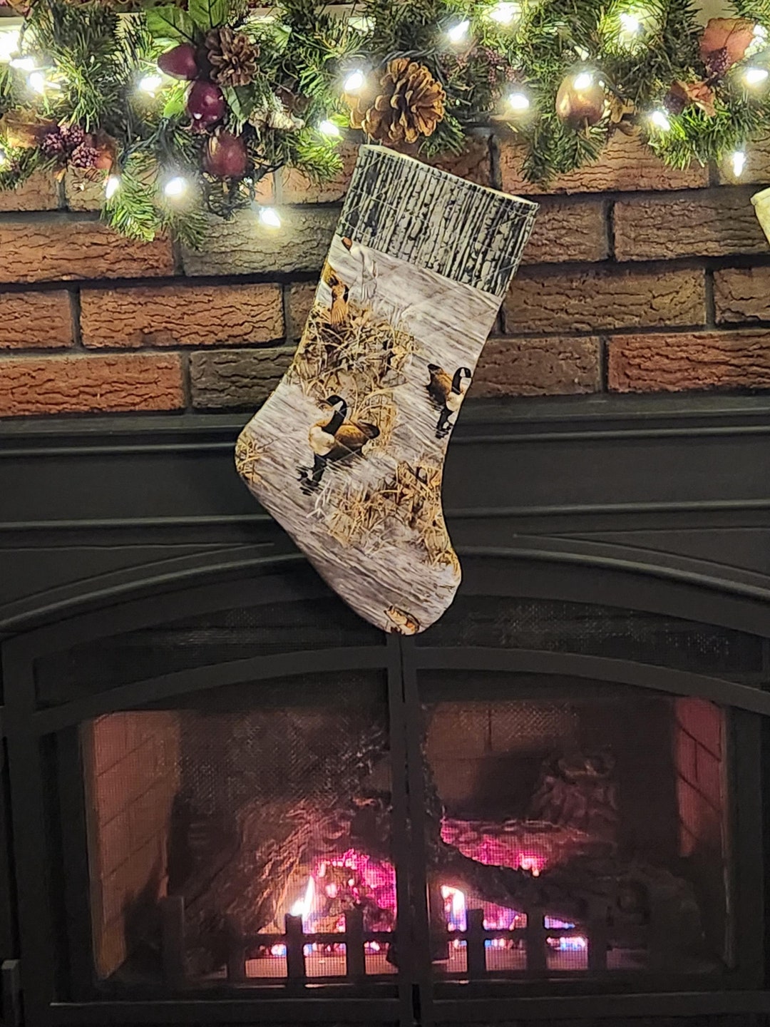 Quilted Christmas Stocking Handmade, Ducks With Grey Birch Trees ...