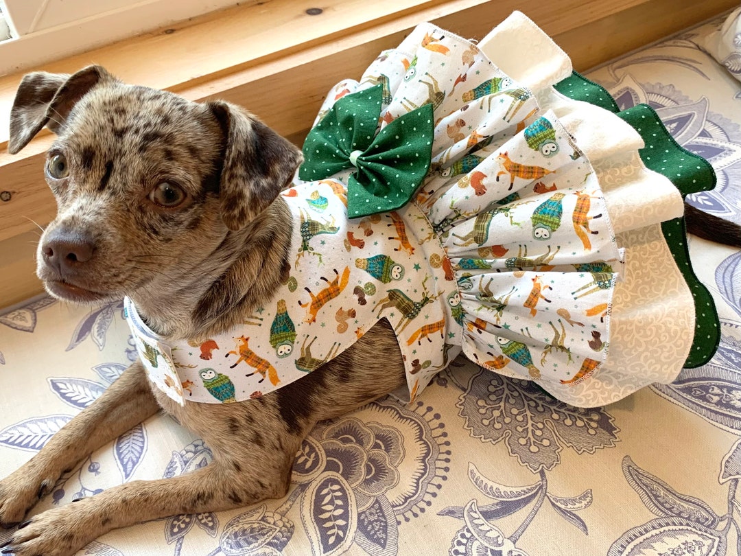 Dog Dress, Ruffled Woodland Theme, Cotton Print Pet Dress, Small Dog ...
