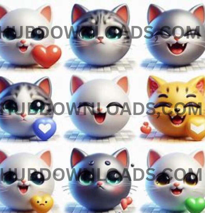 3D Emoticon Cat Pngs | Cute Kitten Emoji Digital Downloads | Kawaii Cat ...
