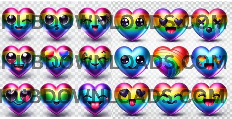 Rainbow Heart Emoji Clipart Colorful Heart Pngs LGBTQ Pride Digital ...