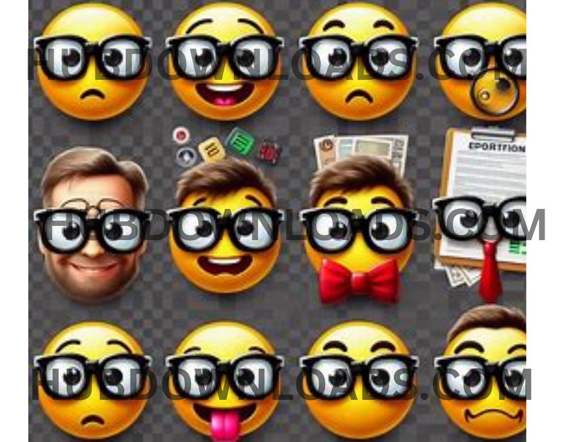 Nerd Emoji PNG Bundle - 3D Funny Geek Emojis With Glasses for Digital ...