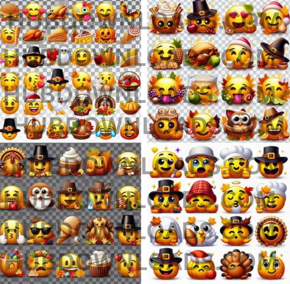 Thanksgiving Emojis - Digital Download PNG - Turkey, Pumpkin, Pilgrim ...