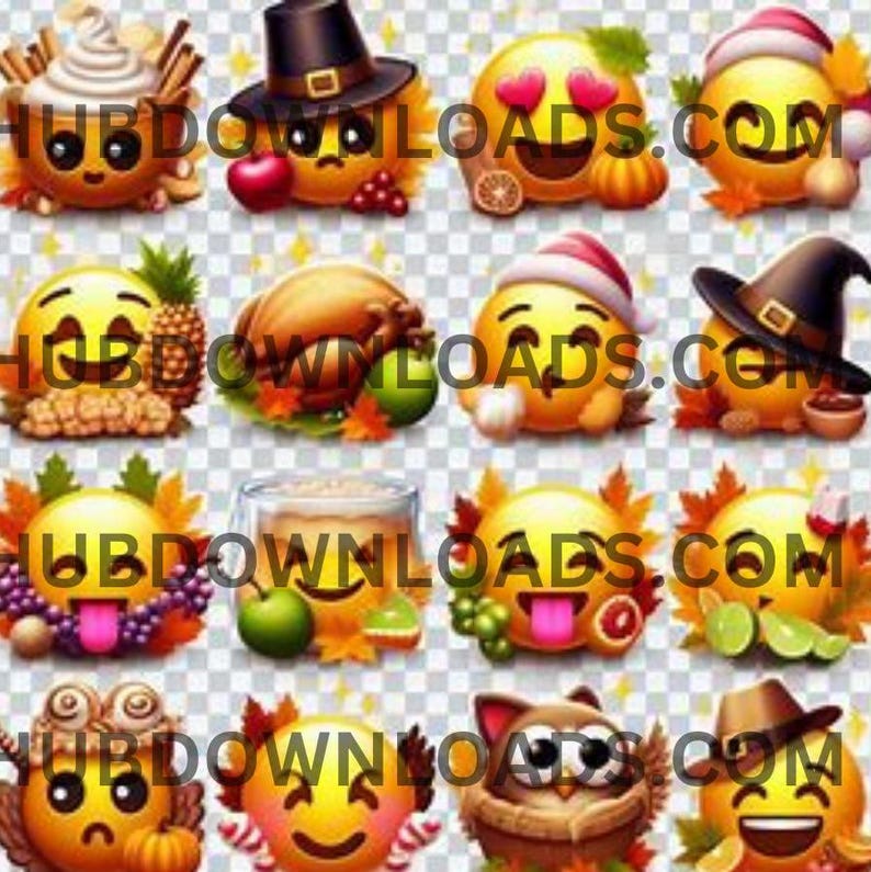 Thanksgiving Emojis - Digital Download PNG - Turkey, Pumpkin, Pilgrim ...