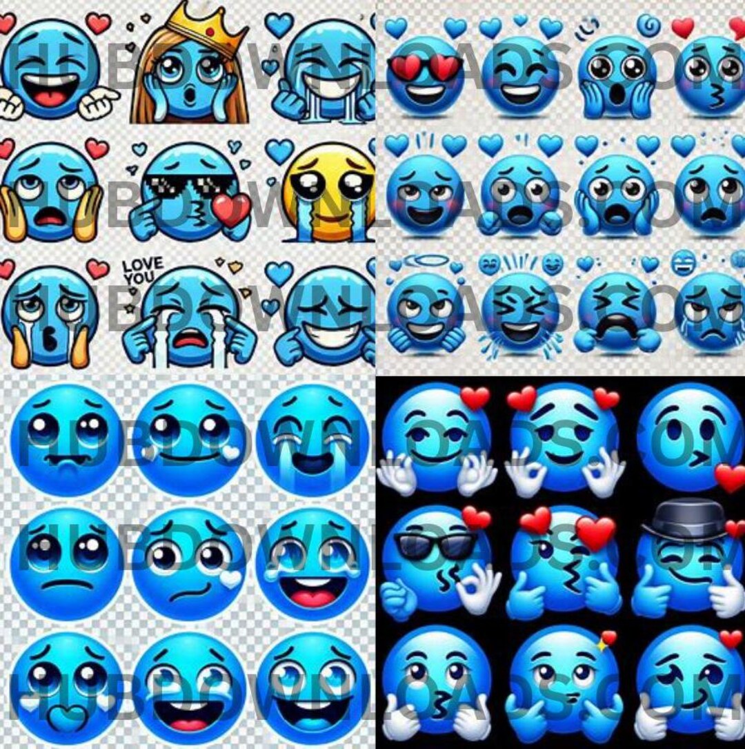Downloadable Blue Emoji Meme Bundle - Digital PNG Files for Social ...