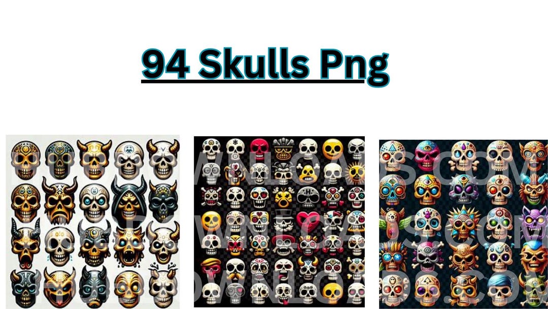 Skulls PNG Bundle - 94 Unique Designs, Digital Download" - Etsy