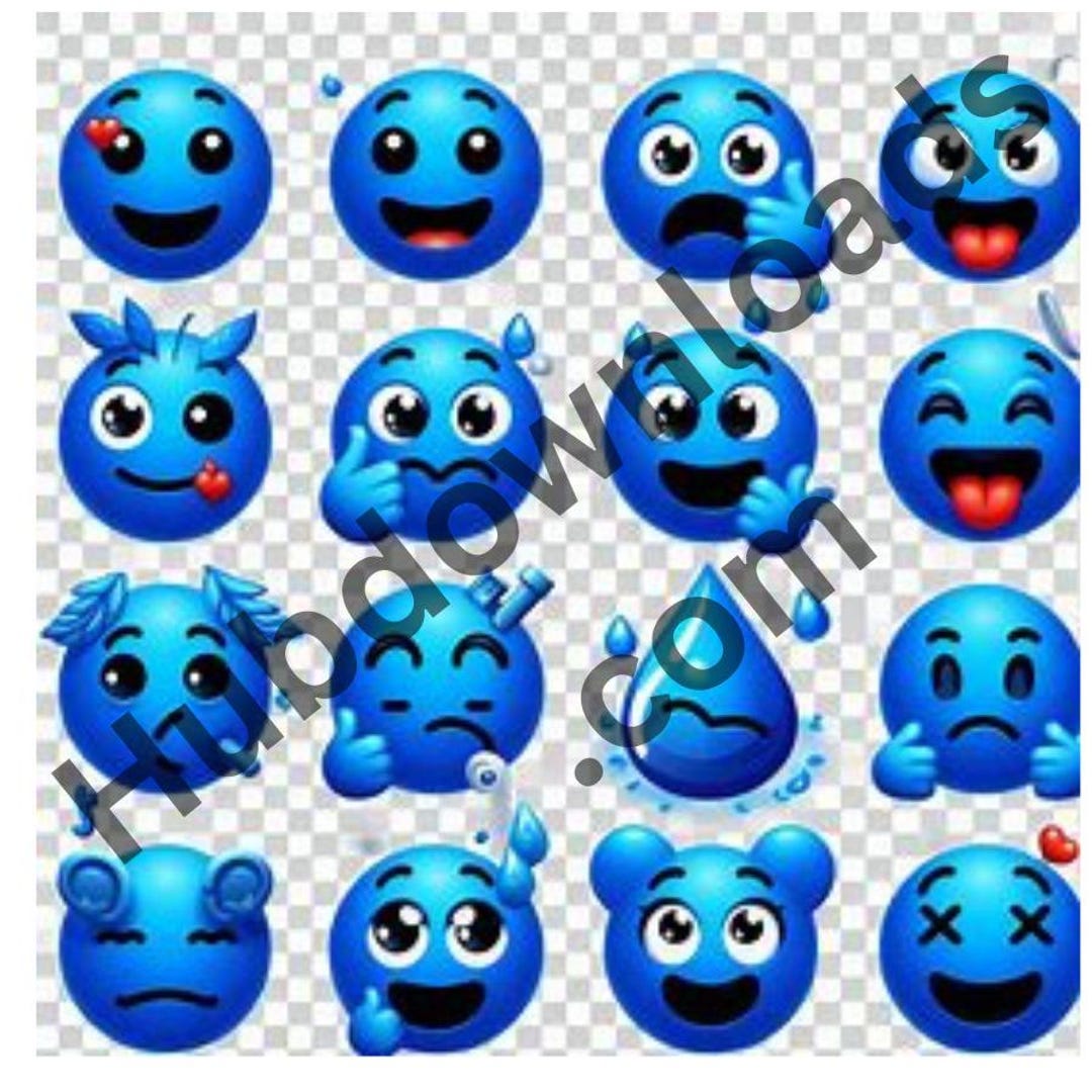 16 Blue Emoji Faces | Digital Download | High-resolution Emojis ...