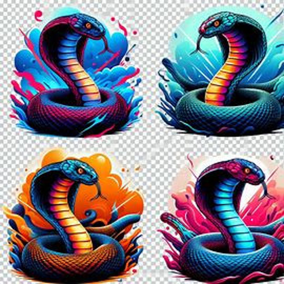 Vibrant Cobra Clipart Set– Transparent Background PNG - Etsy