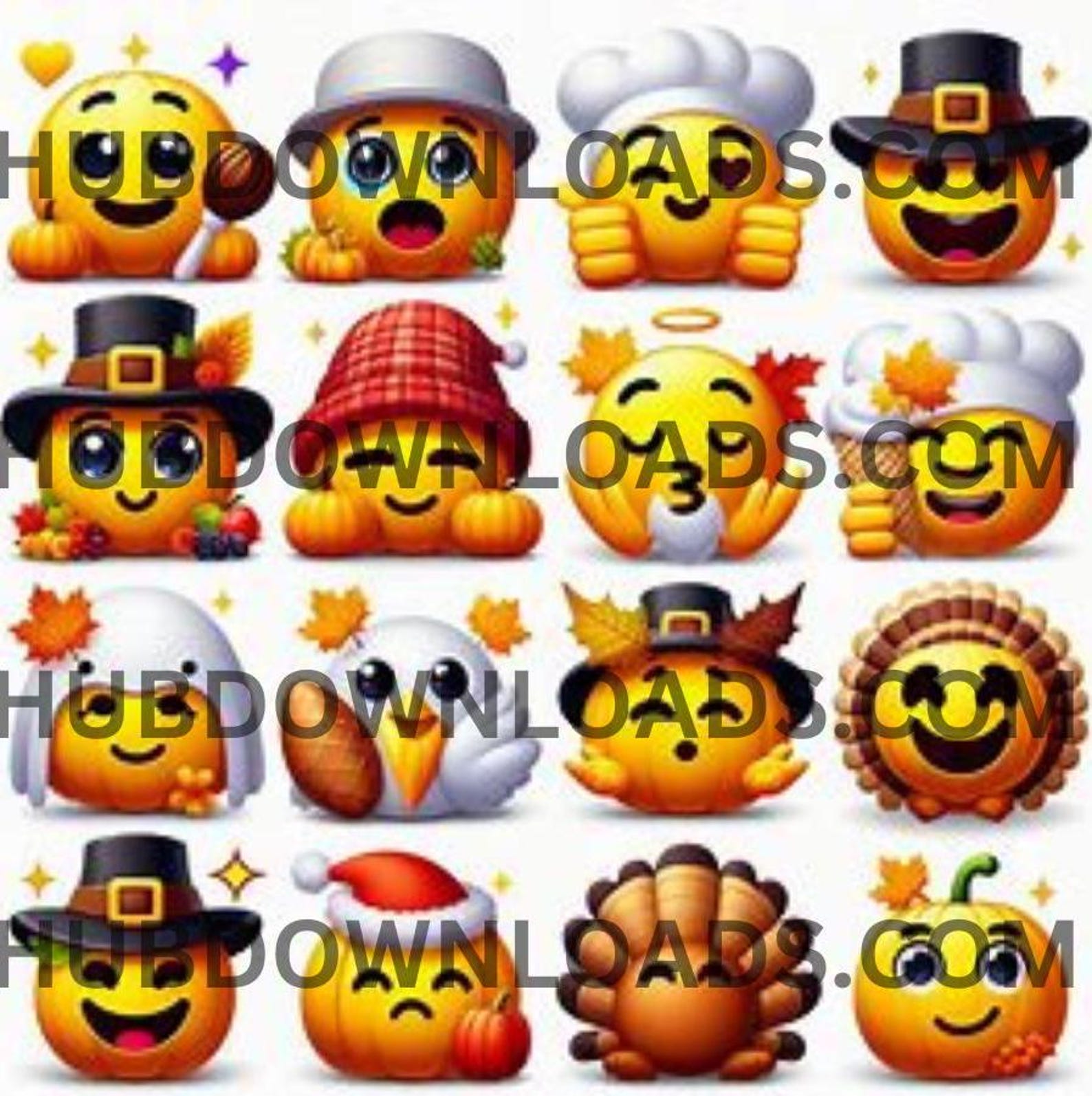 Thanksgiving Emojis - Digital Download PNG - Turkey, Pumpkin, Pilgrim ...