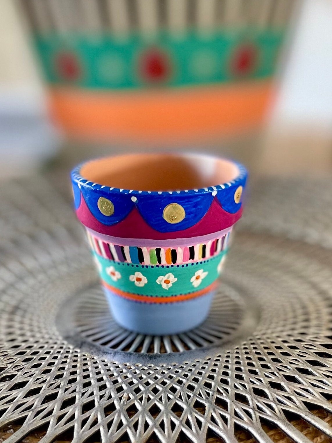 Mini Clay Pot, Rainbow & Flower Design - Etsy