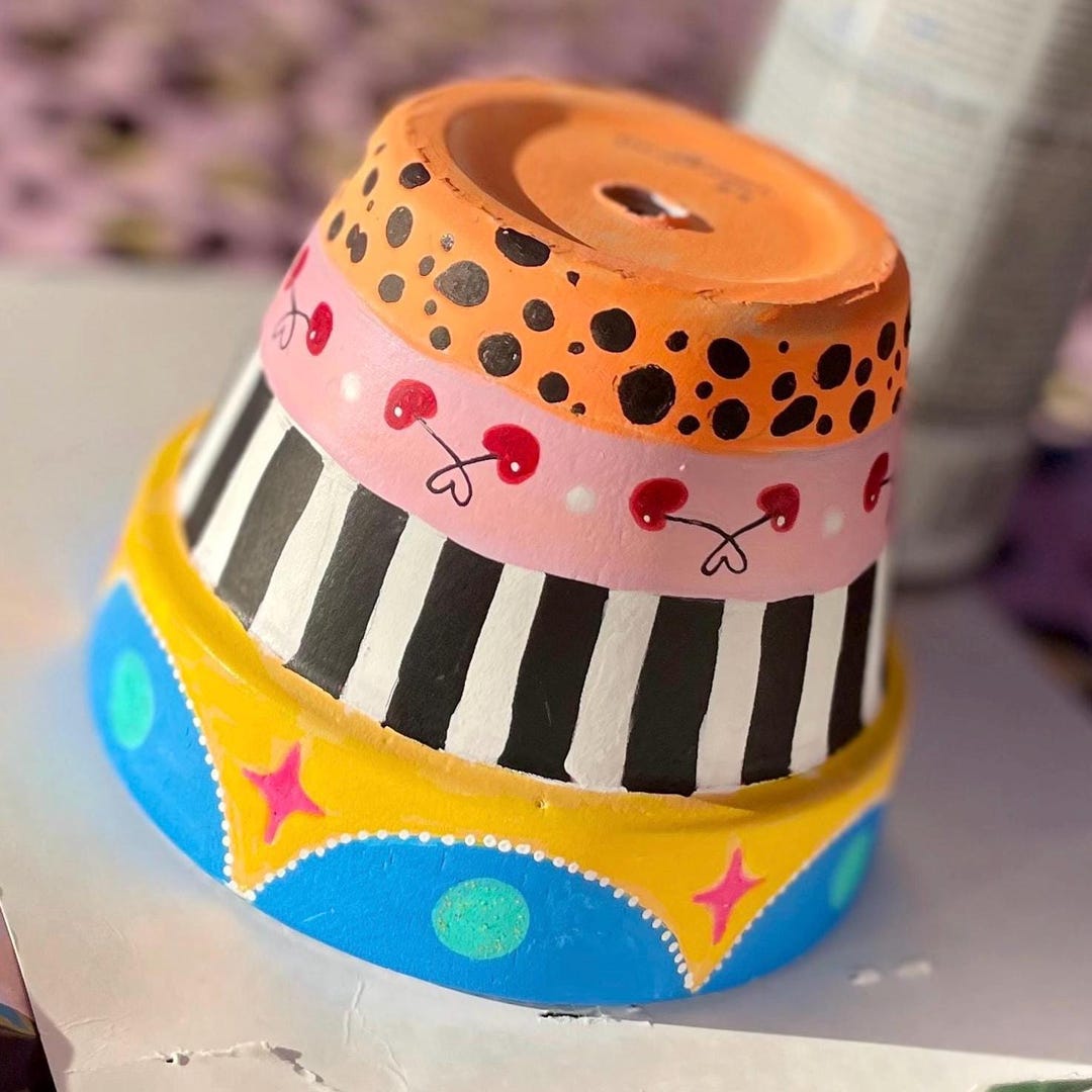 Hand-painted 5.5" Clay Pot With Cherries - Colorful Planter, Whimsical ...