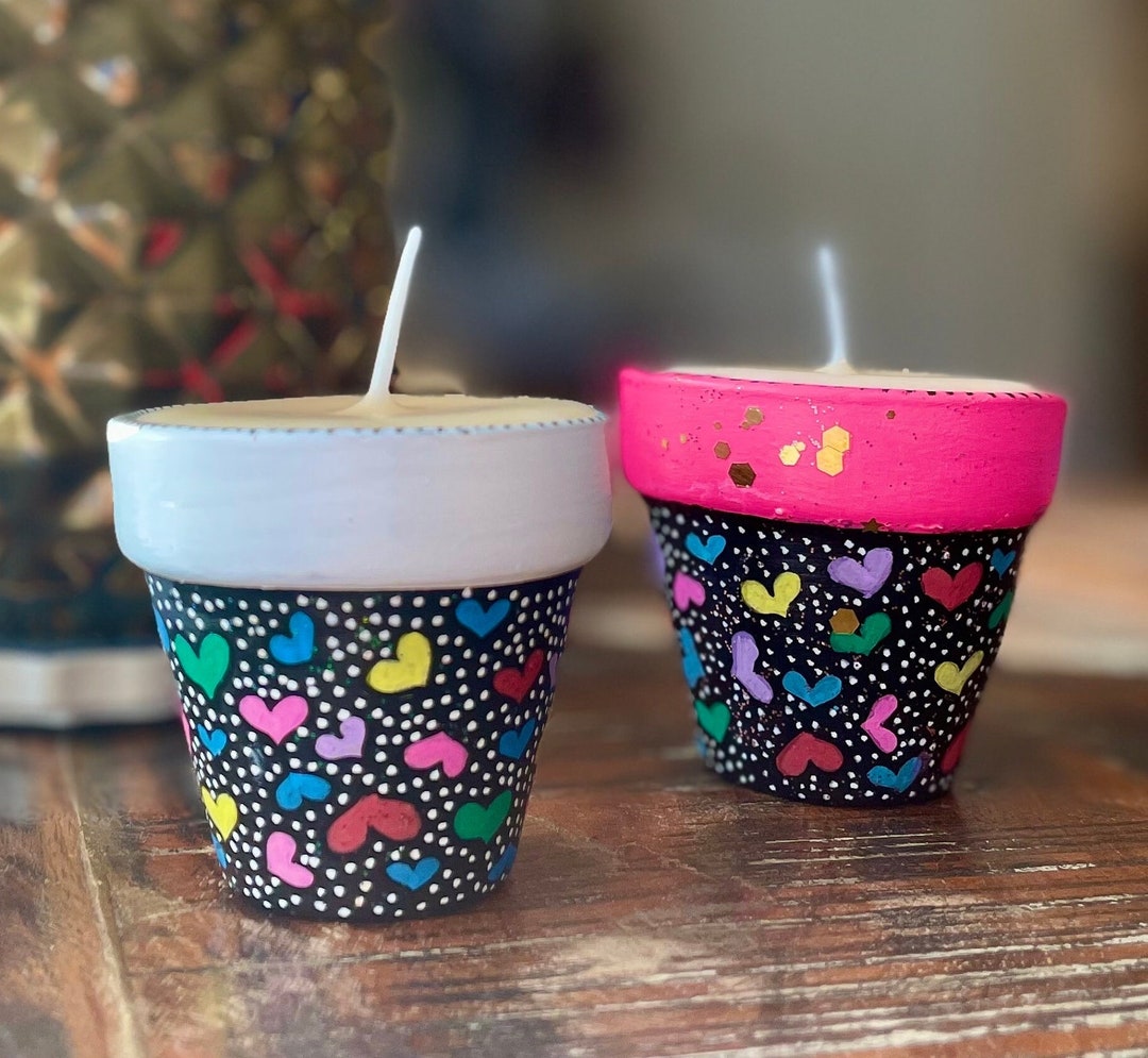 Mini Clay Pot Duo With Hearts Gifts for Her Scented Candles - Etsy