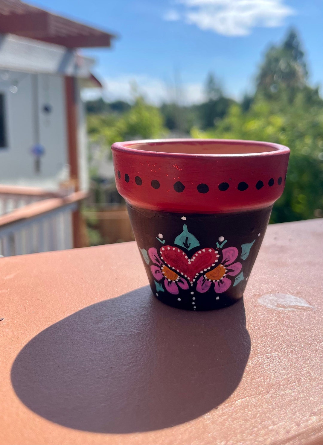 Hand Painted Valentine Heart Clay Pot - Gift for Her - Party Favor Home ...